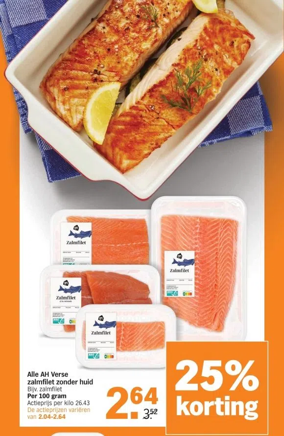 Alle AH Verse zalmfilet zonder huid van € 3,52 voor € 2,64 - indebuurt ...