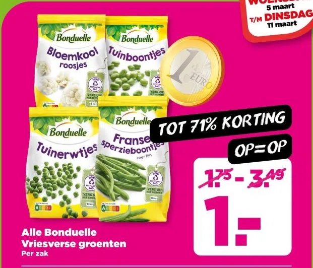 Alle Bonduelle Vriesverse groenten van € 1,75 voor € 1 - indebuurt Delft