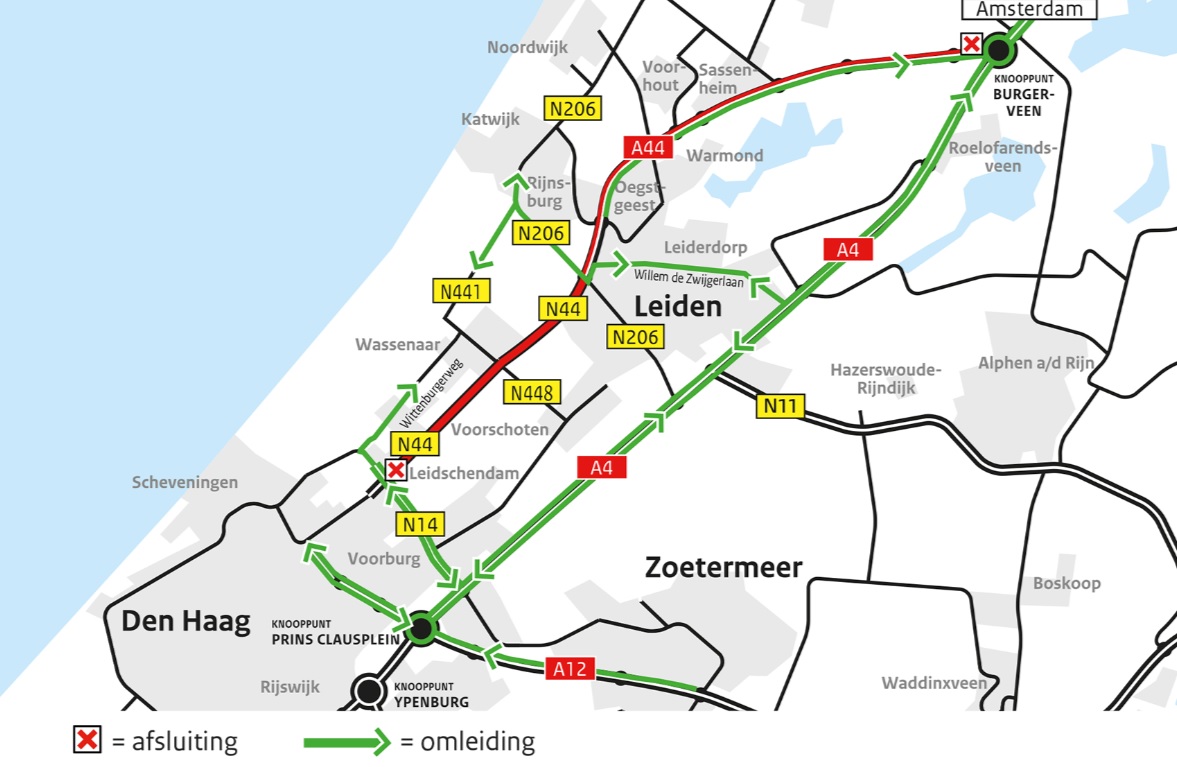 Let op: De A44 en N44 zijn een heel weekend afgesloten - indebuurt Den Haag