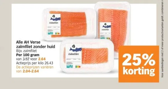 Alle AH Verse zalmfilet zonder huid van € 3,52 voor € 2,64 - indebuurt ...