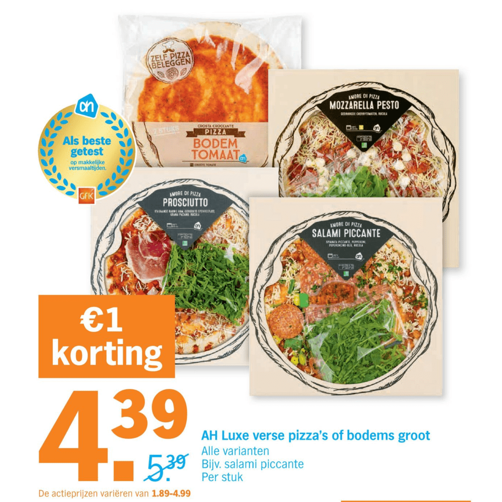 AH Luxe verse pizza's of bodems groot - indebuurt Nijmegen