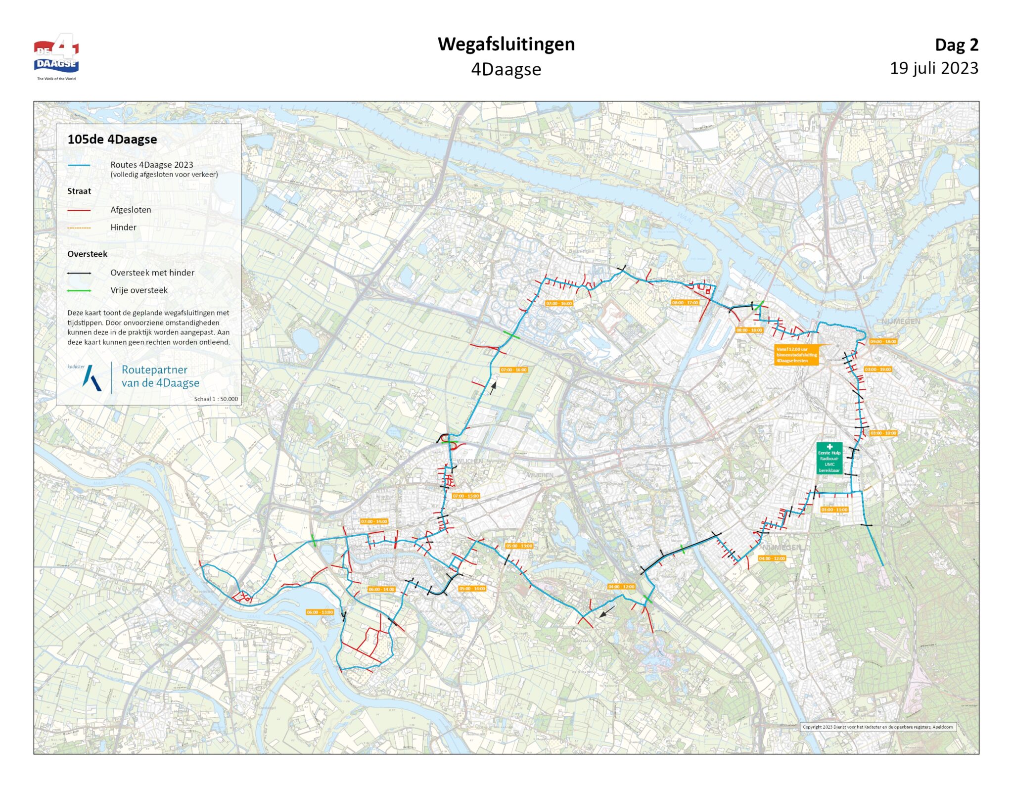 Dit zijn de wegafsluitingen rondom de 4Daagse wandelmarsen 2023