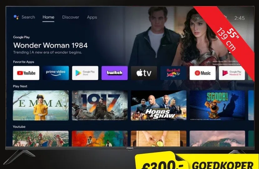 CHIQ 55" 4K UHD Android Smart TV van € 599 voor € 299 - indebuurt Nijmegen