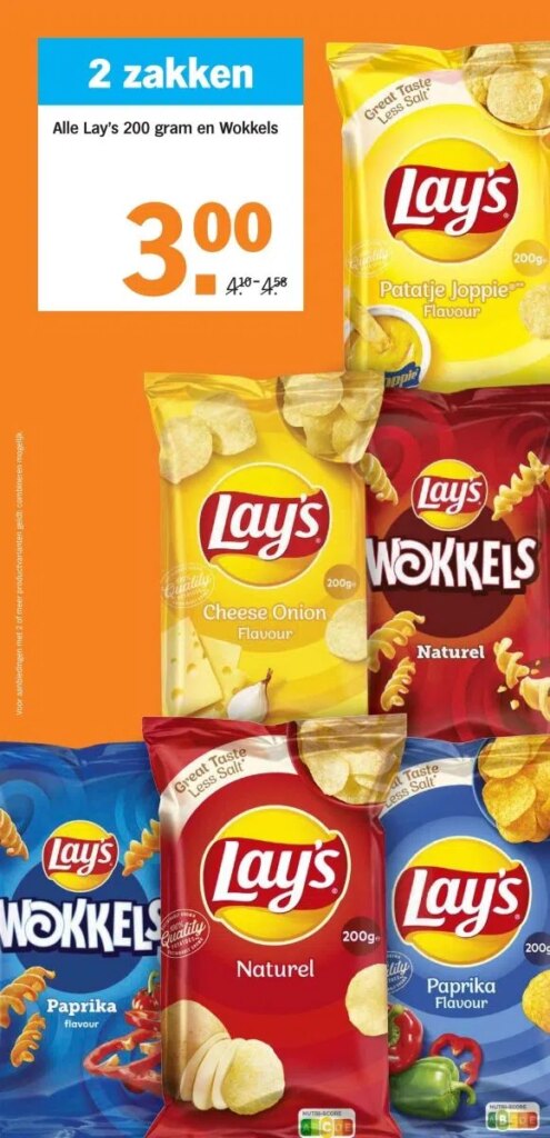Alle Lay's 200 gram en Wokkels van € 4,58 voor € 3 - indebuurt Nijmegen