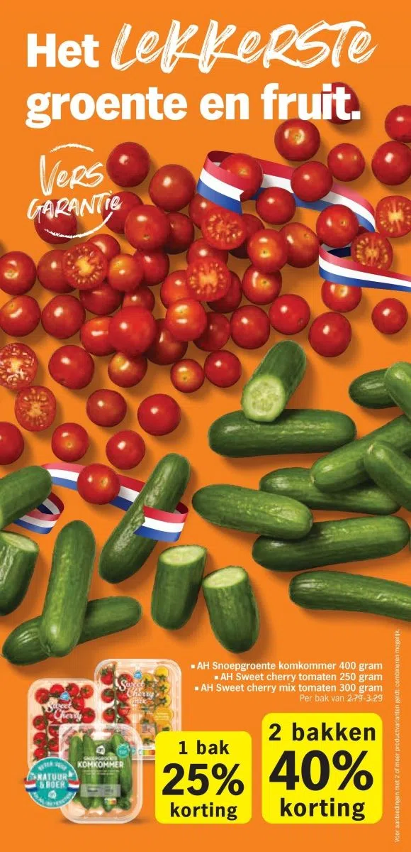 AH Snoepgroente komkommer 400 gram AH Sweet cherry tomaten 250 gram AH ...