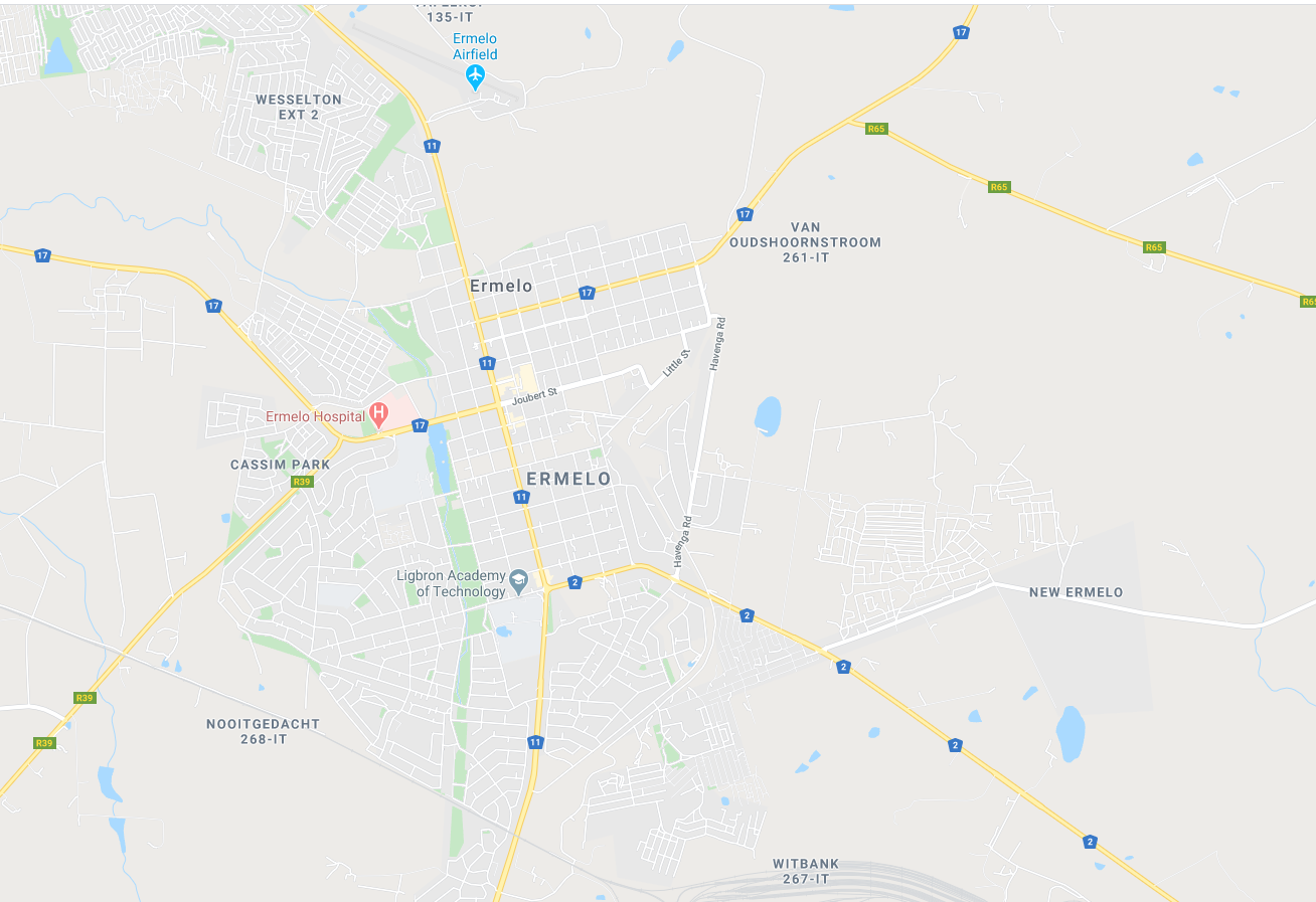 Het dorp Ermelo ligt ook in Zuid-Afrika en zo ziet dat eruit