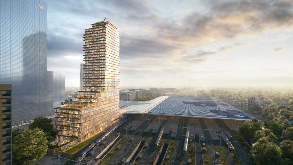 De 130 meter hoge woontoren Tree House naast Rotterdam Centraal komt er ...