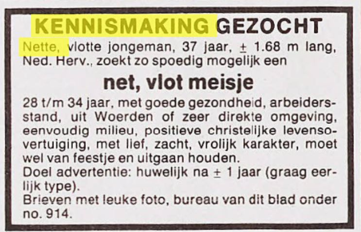 Het Tinder van toen: 5 x hilarische contactadvertenties uit Woerdense kranten - indebuurt Woerden