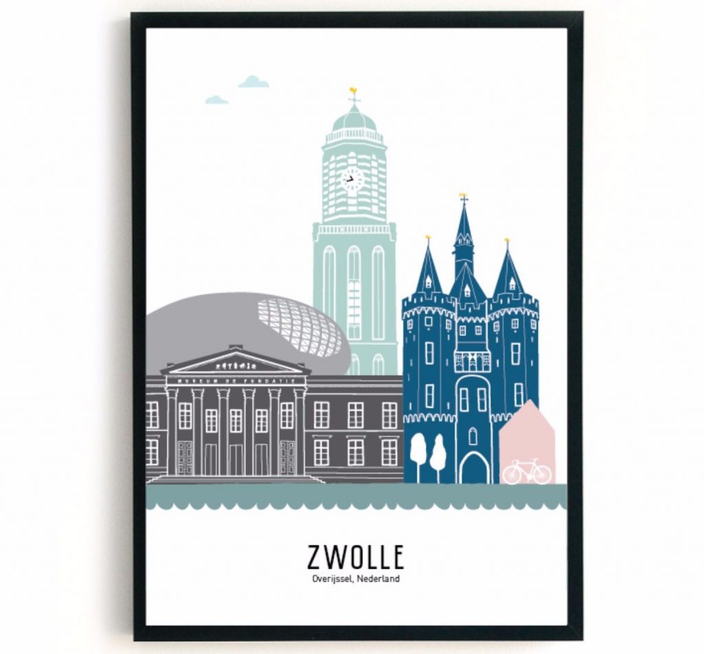 5 x de Zwolse skyline of (stads)plattegrond aan je muur - indebuurt Zwolle